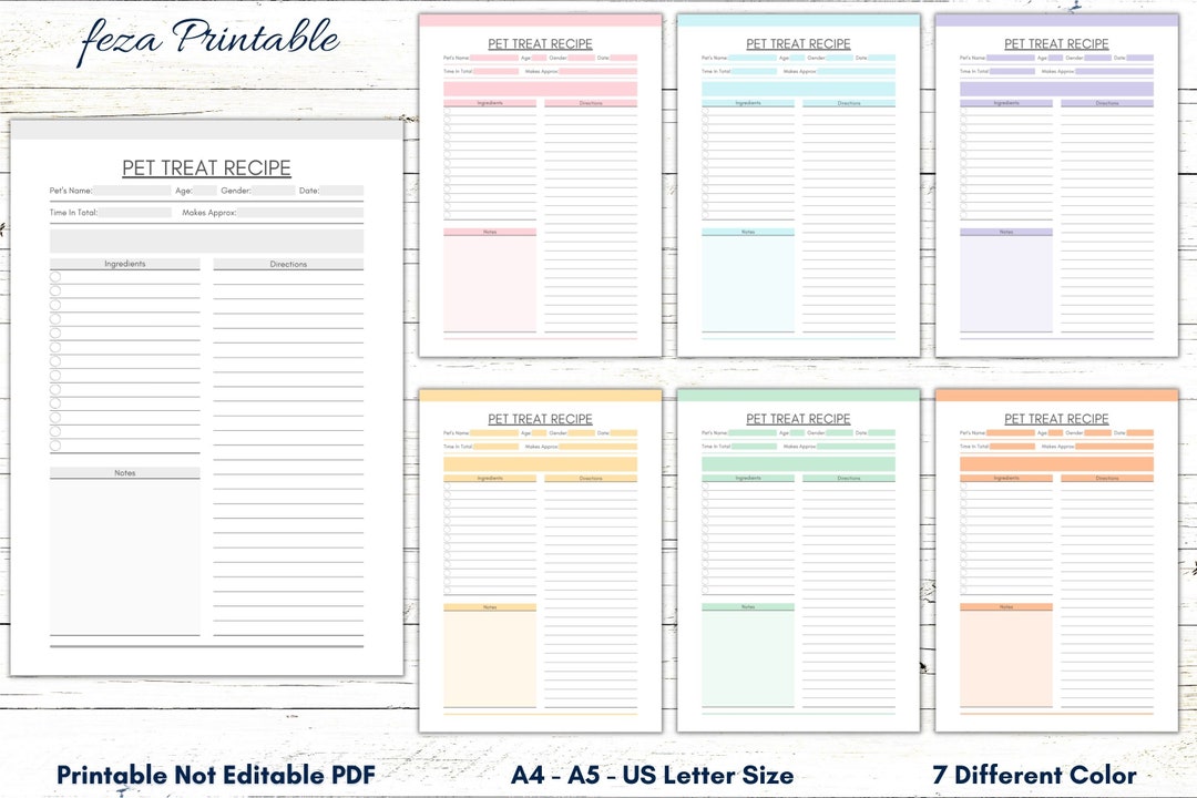 Printable Pet Treat Recipe Page, Pet Treatment Recipe Sheet, Pet Treats ...