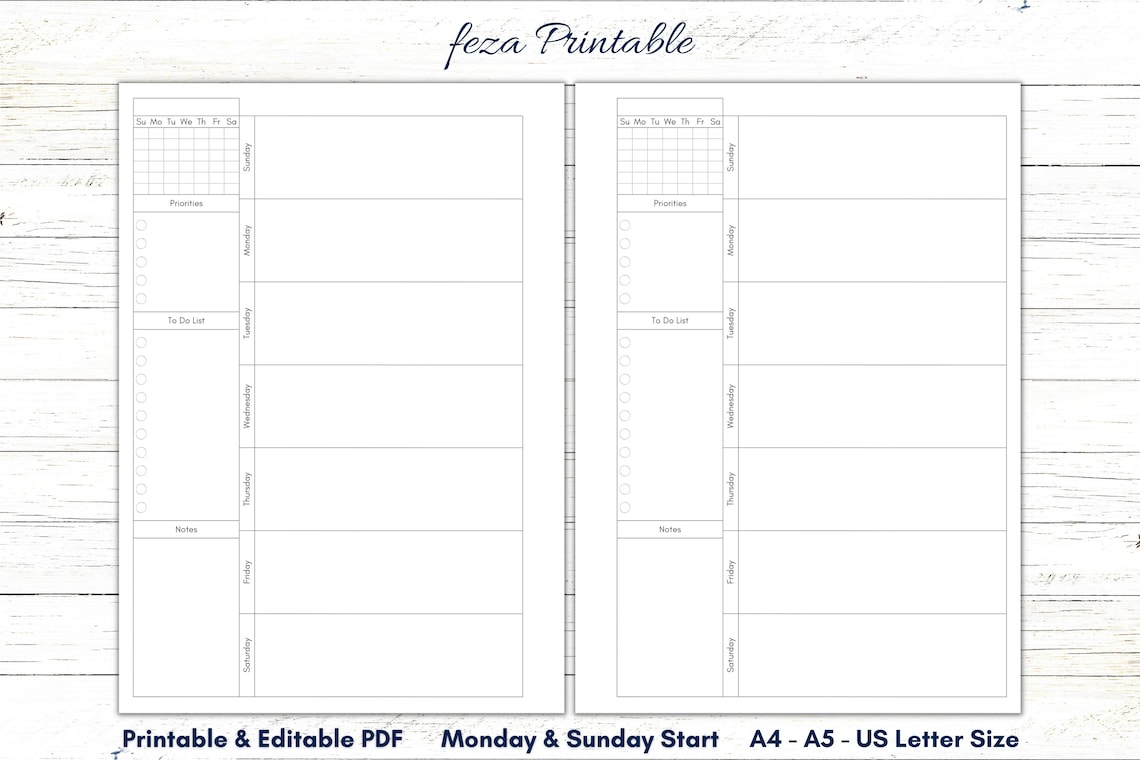 Undated Weekly Planner Printable, Weekly Planner Editable Fillable ...