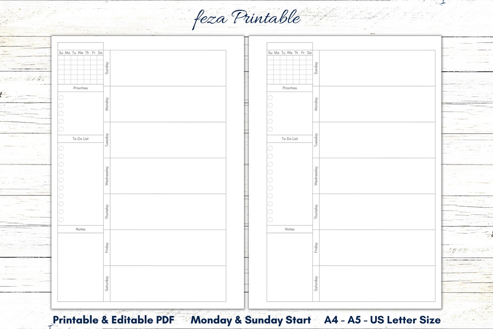 Undated Weekly Planner Printable, Weekly Planner Editable Fillable ...