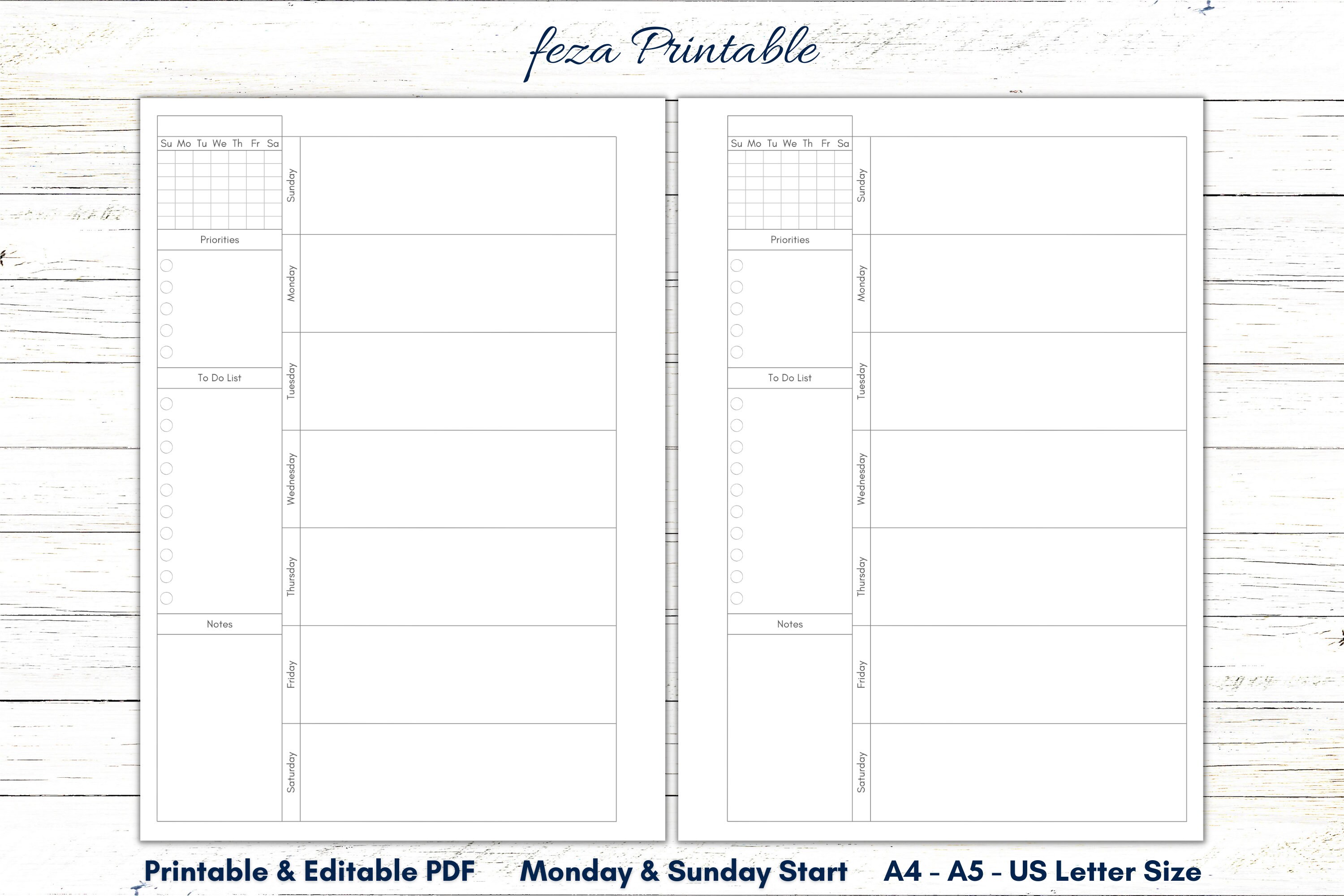Undated Weekly Planner Printable, Weekly Planner Editable Fillable ...