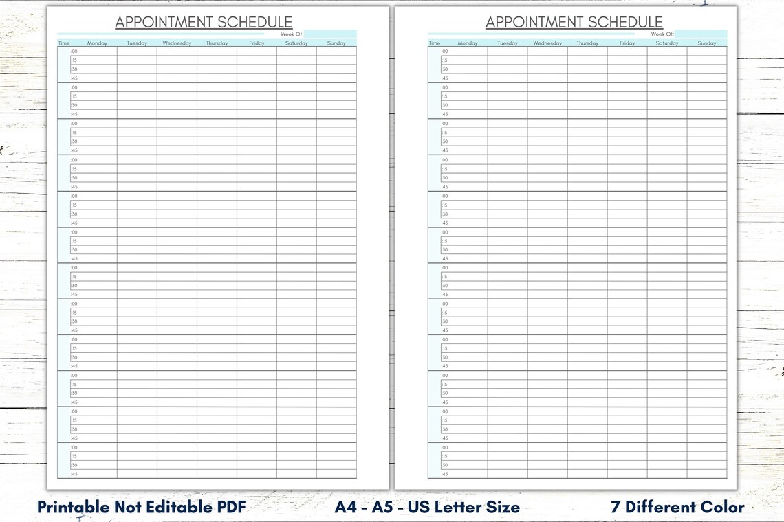 Appointment Schedule Printable Template, Daily, Weekly Appointment ...