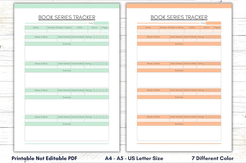 Book Series Tracker Printable, Reading Journal (PDF) - Etsy