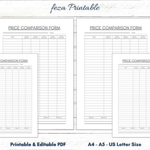 Price Comparison Printable Template, Price Comparison Sheet Editable ...