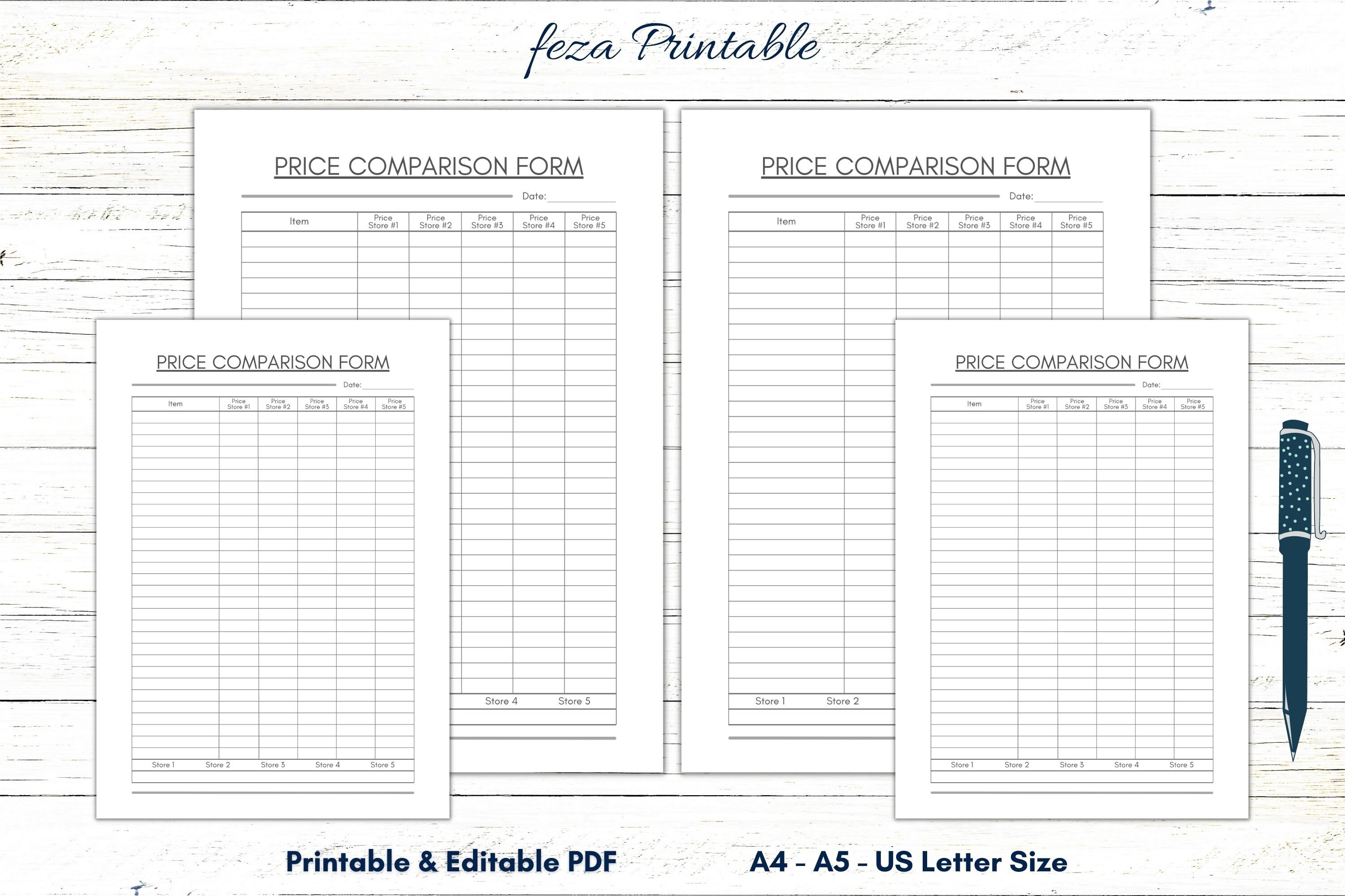Price Comparison Printable Template, Price Comparison Sheet Editable ...