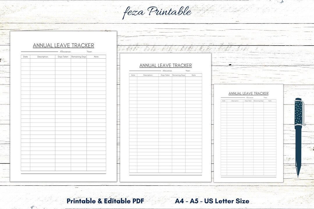 Annual Leave Tracker Template Printable, Work Leave Editable, Work ...