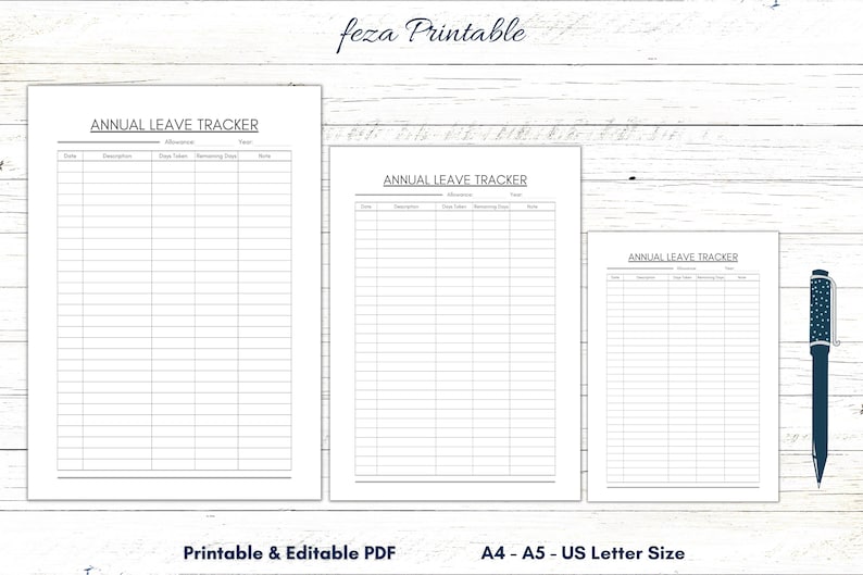 Annual Leave Tracker Template Printable, Work Leave Editable, Work ...