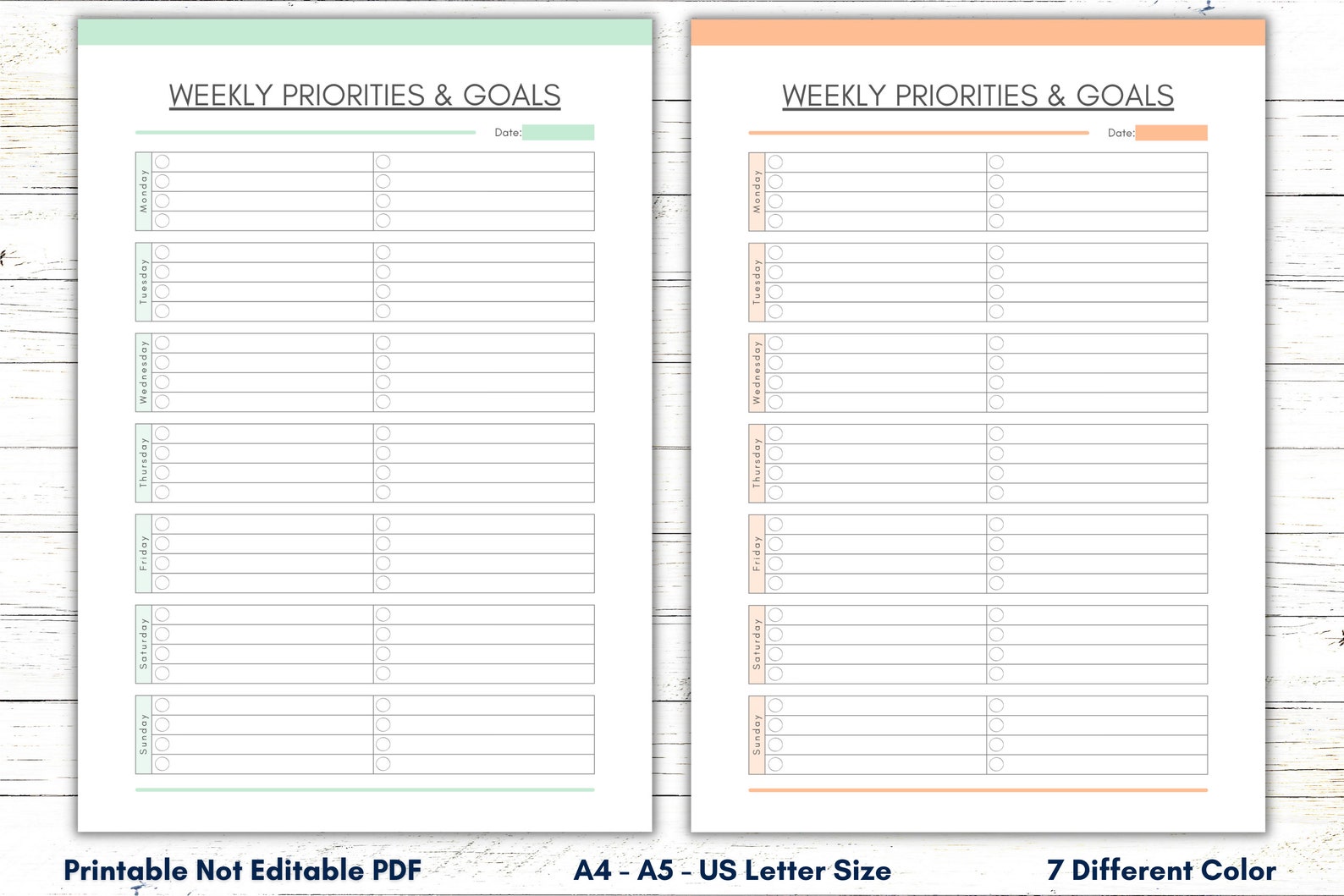 Weekly Priorities and Goals List Printable Template, Priorities ...