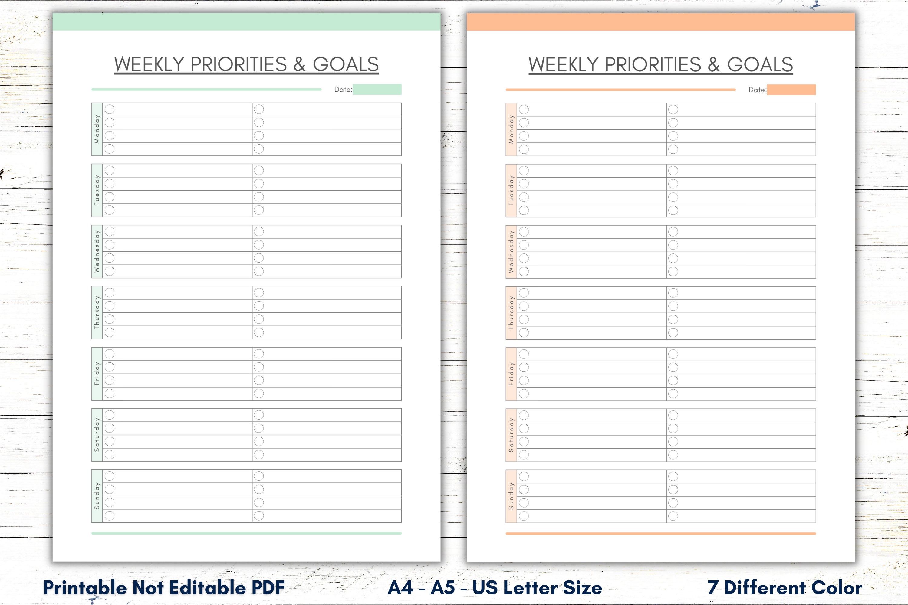 Weekly Priorities and Goals List Printable Template, Priorities ...