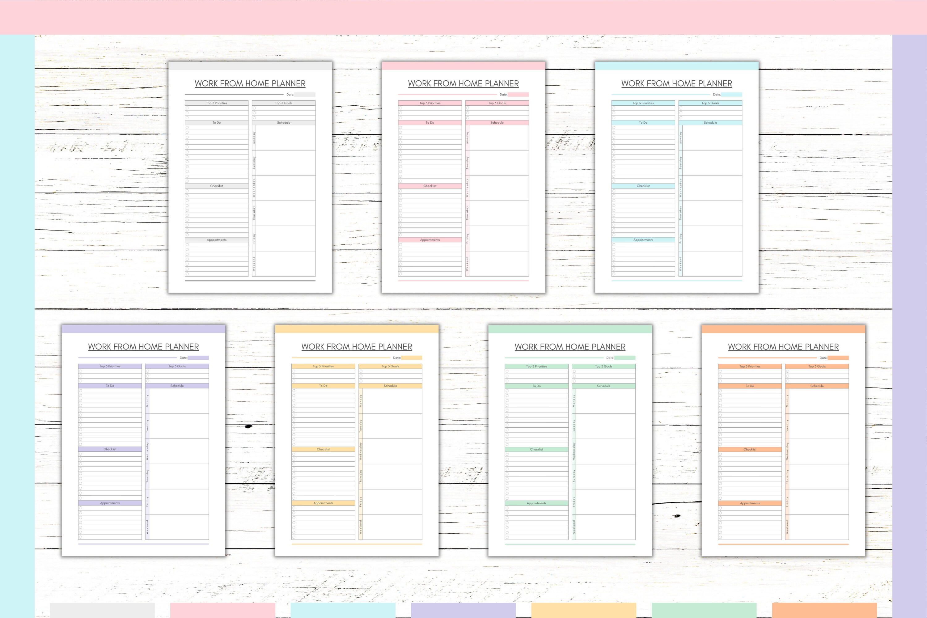 Work From Home Planner Printable Template, Daily Working Planner ...