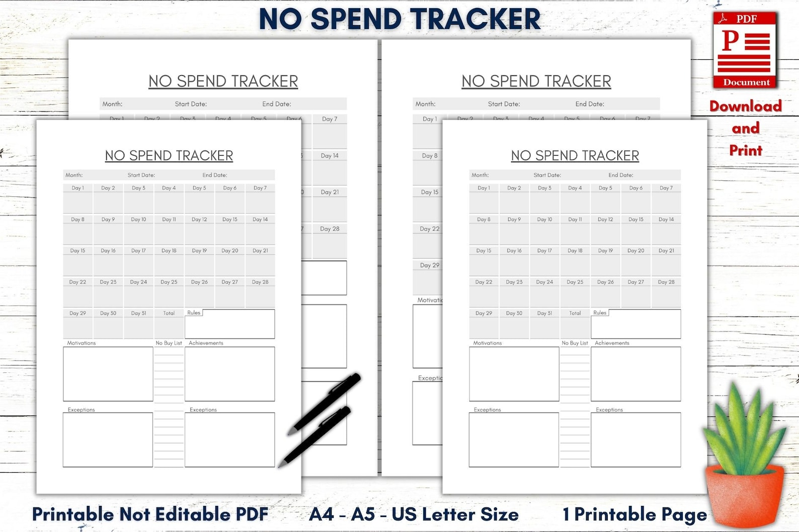 Printable No Spend Tracker Printable No Spend Challenge | Etsy