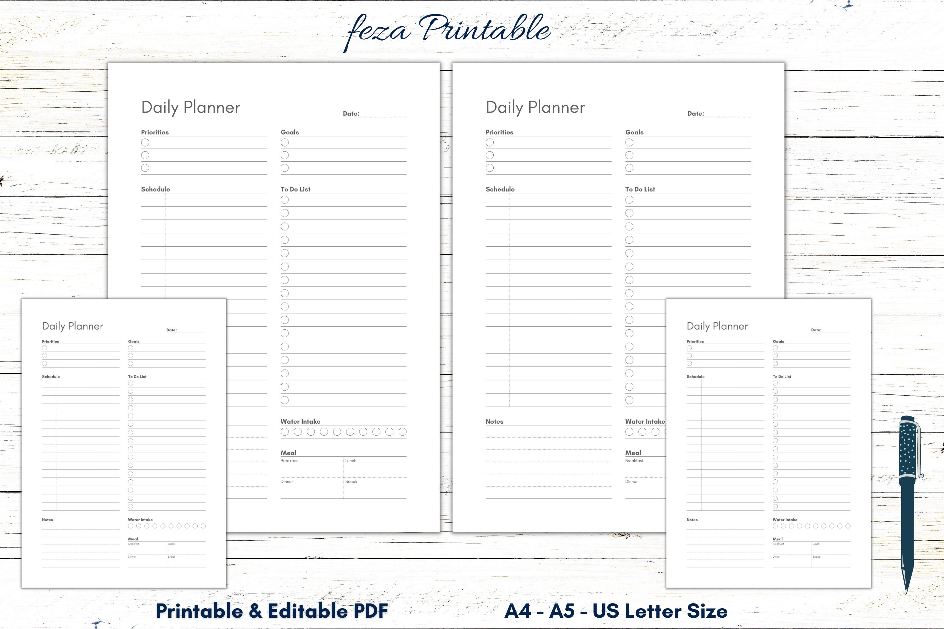 Daily Planner Printable, Daily Journal, Daily Schedule, Daily Planner ...