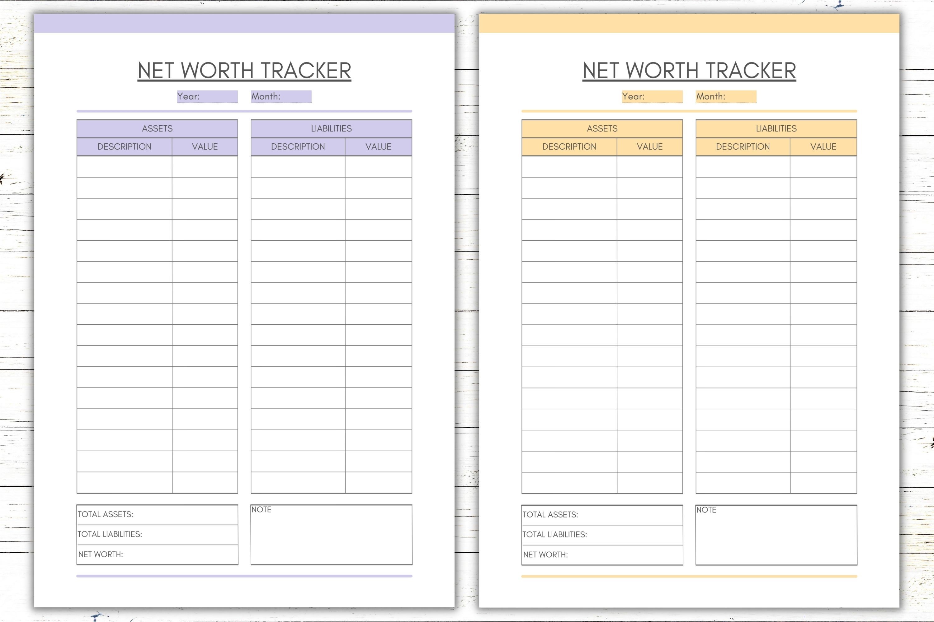 Printable Net Worth Tracker, Net Worth Planner, Net Worth Sheet ...