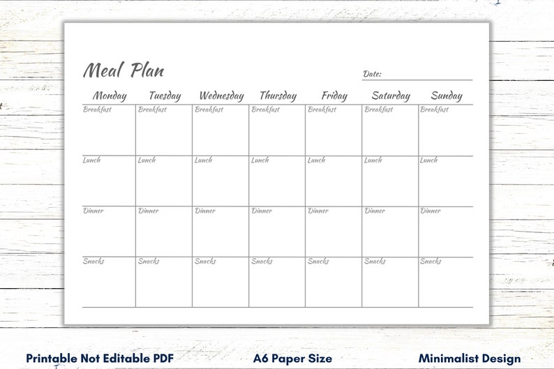 A6 Meal Planner Printable, A6 Grocery List, A6 Weekly Meal Planner ...
