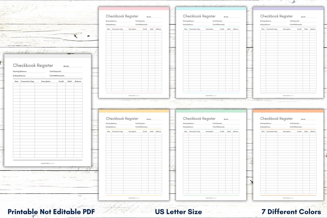 Checkbook Register Printable, Check Register Printable, Check Register ...