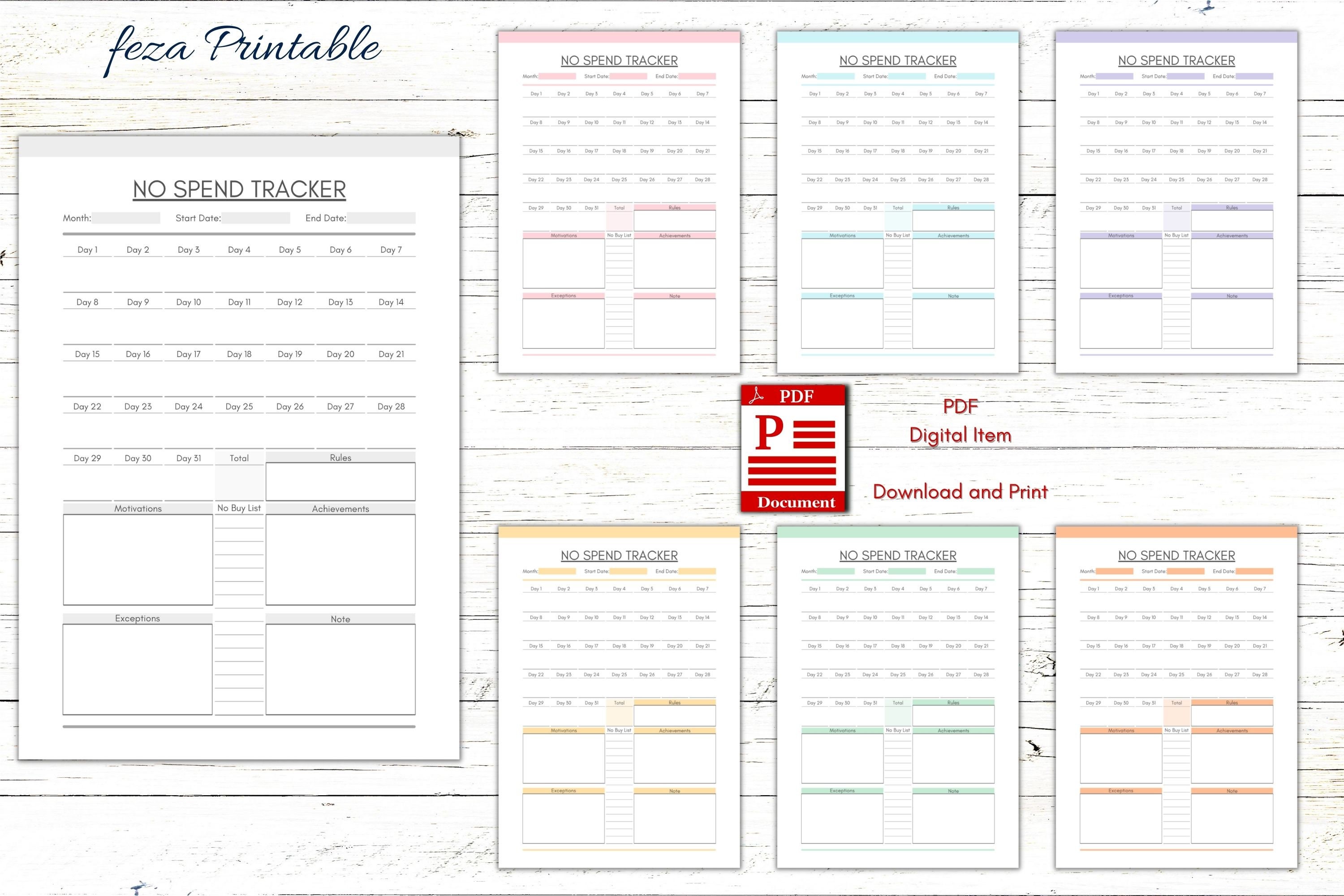 Printable No Spend Tracker, Printable No Spend Challenge, Printable ...