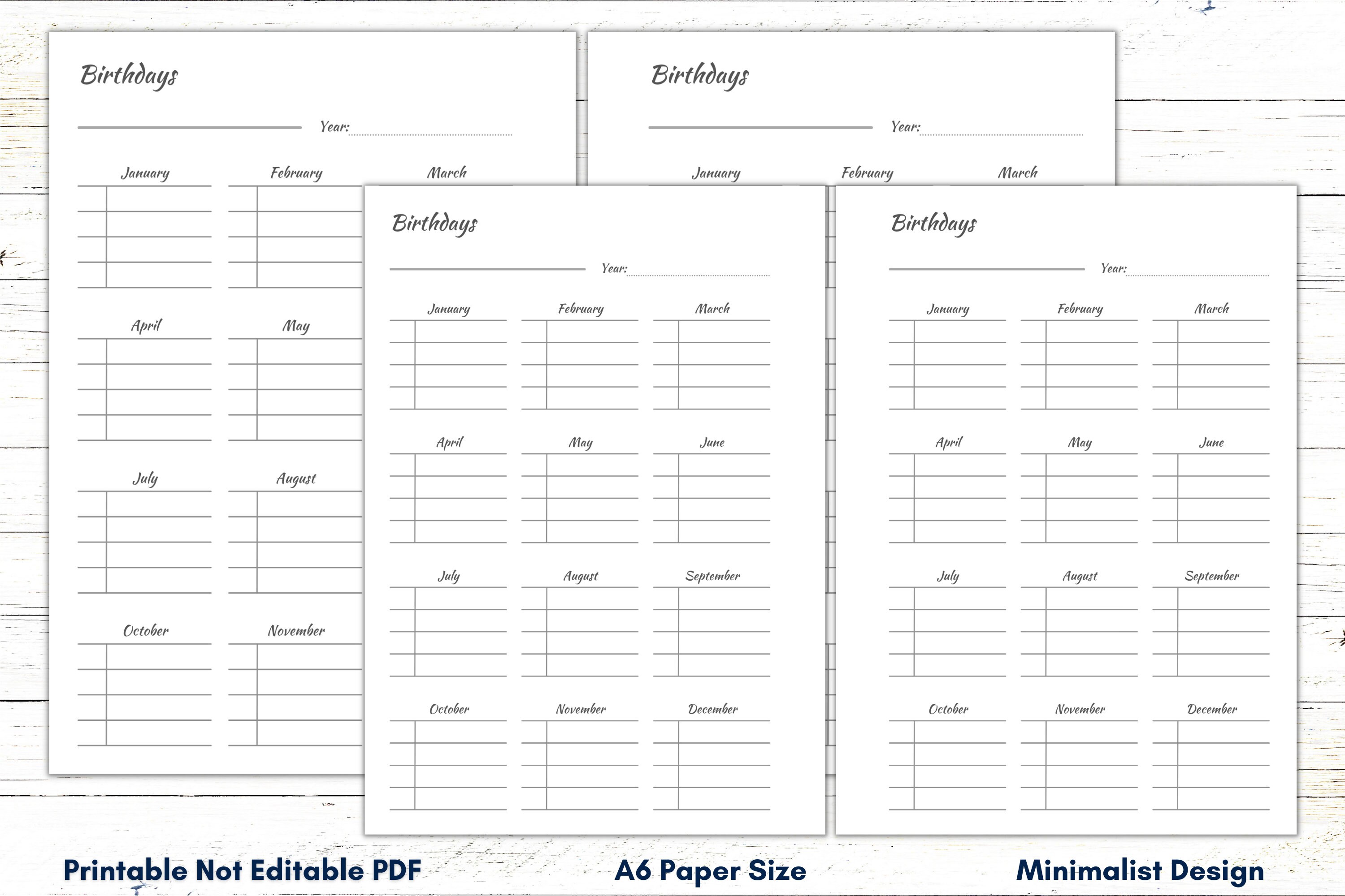 A6 Birthday Tracker Printable, Birthday Tracker Book, Birthday Journal ...