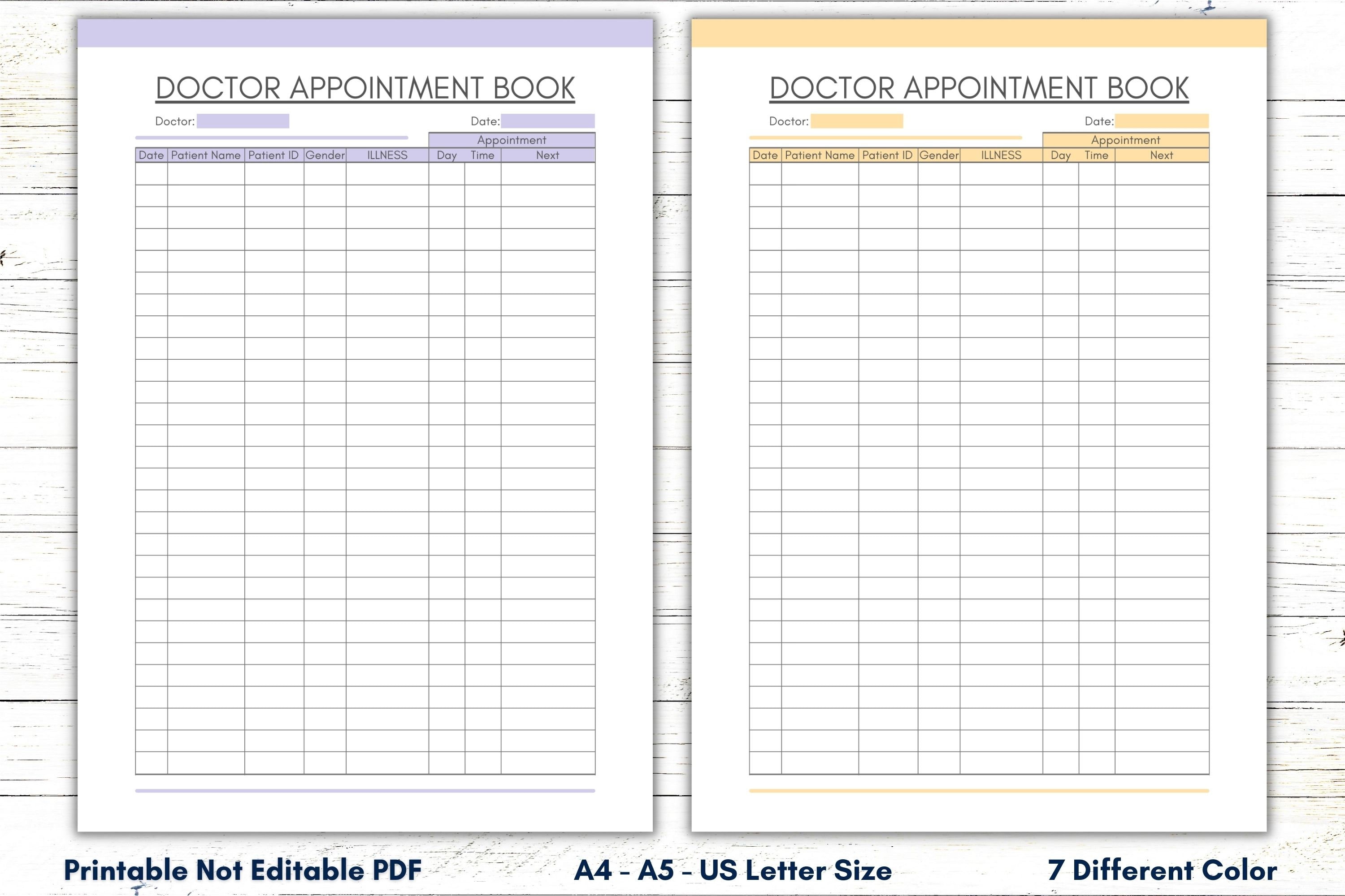 Printable Doctor Appointment Book, Doctor Visits Tracker, Doctor ...