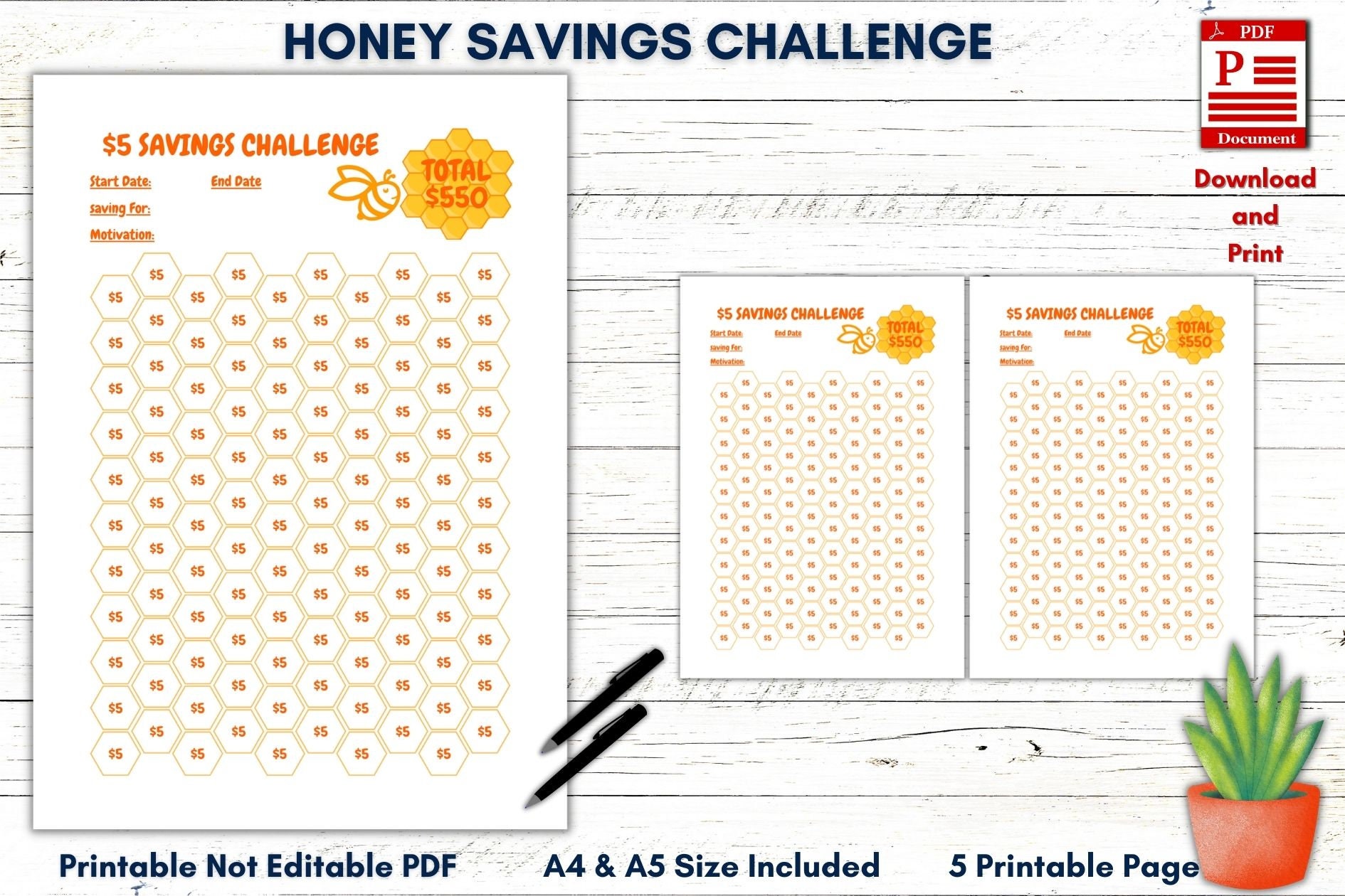 Printable Savings Tracker, Money Savings Challenge, PDF Savings ...