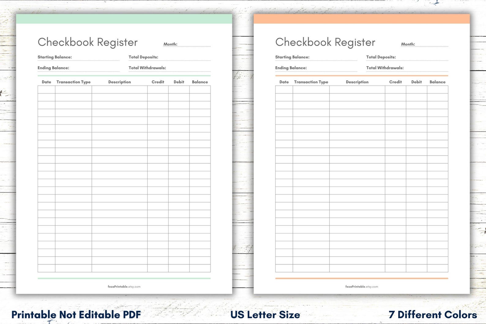 Checkbook Register Printable, Check Register Printable, Check Register ...