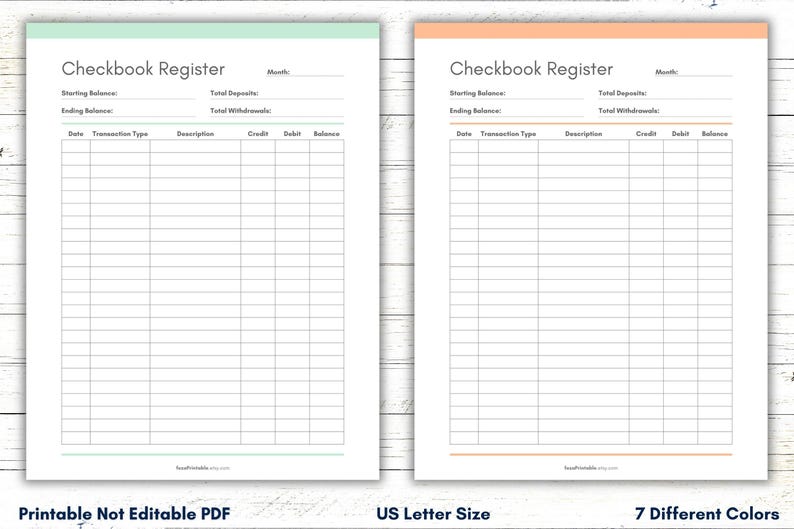 Checkbook Register Printable, Finance Tracker Template (US Letter) - Etsy
