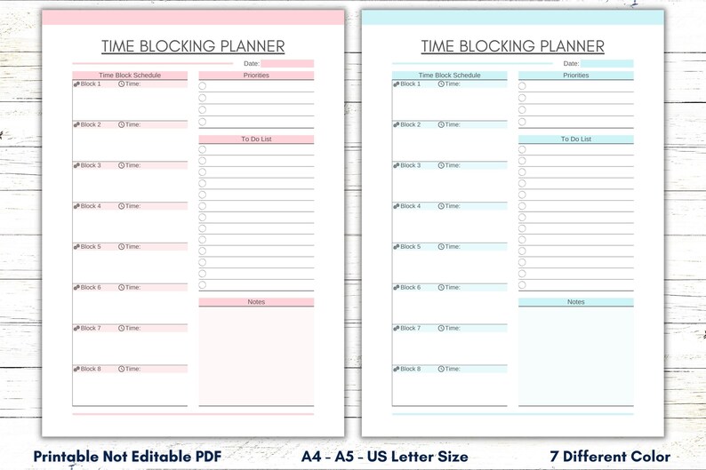 Printable Time Blocking Planner, Time Block Schedule, Time Block ...