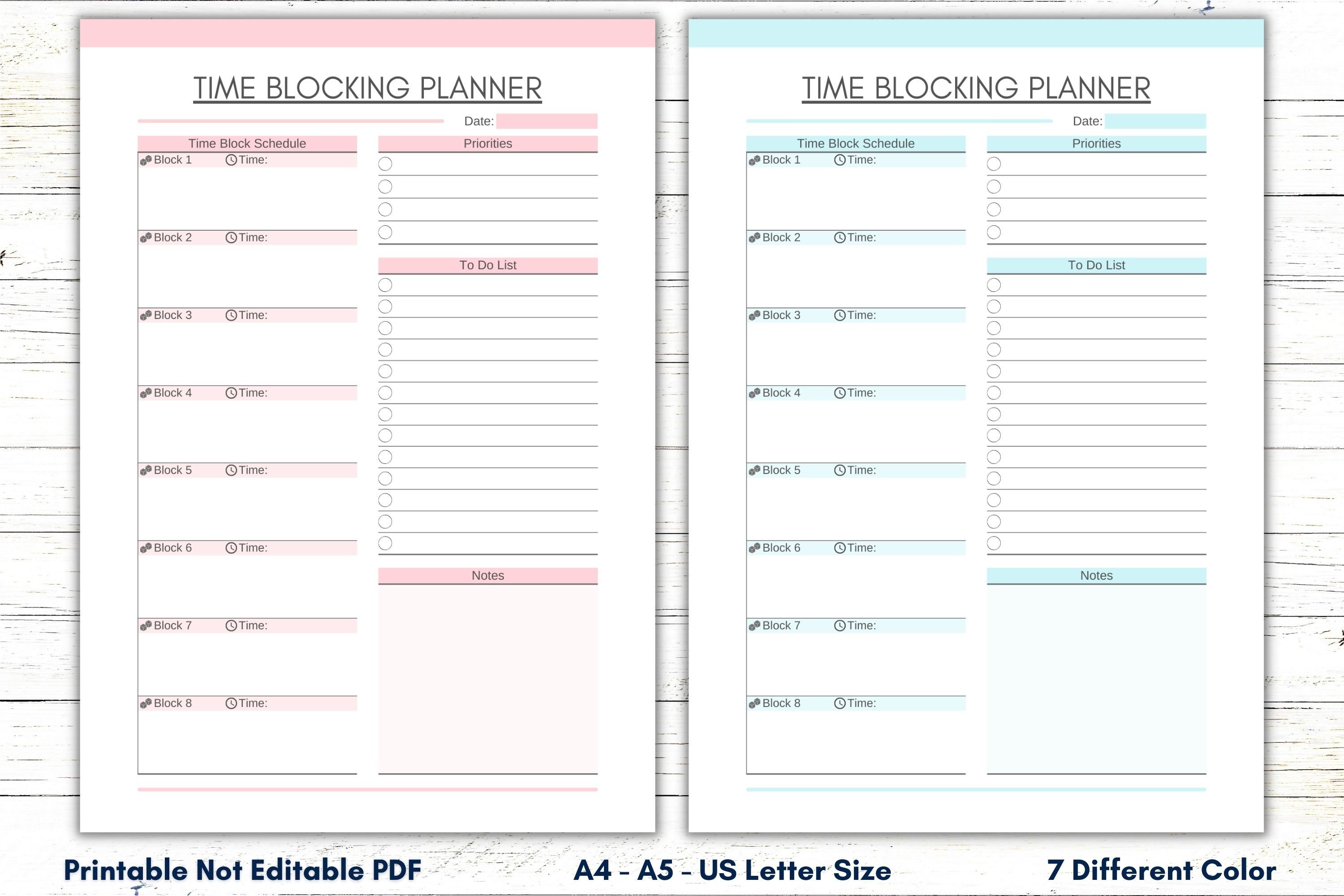 Printable Time Blocking Planner, Time Block Schedule, Time Block ...