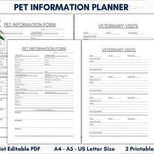 Printable Pet Information Form PDF Pet Veterinary Visit | Etsy