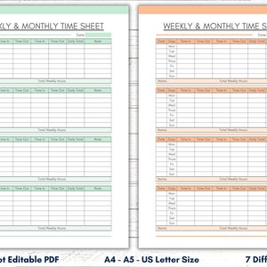 Printable Time Sheet, Weekly and Monthly Time Sheet, Employee Time in ...