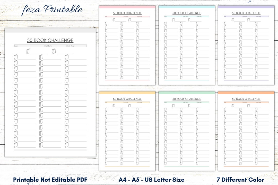 50 Book Challenge Printable Template, Reading Challenge 50 Book ...