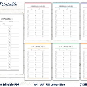 50 Book Challenge Printable Template, Reading Tracker (digital Download ...