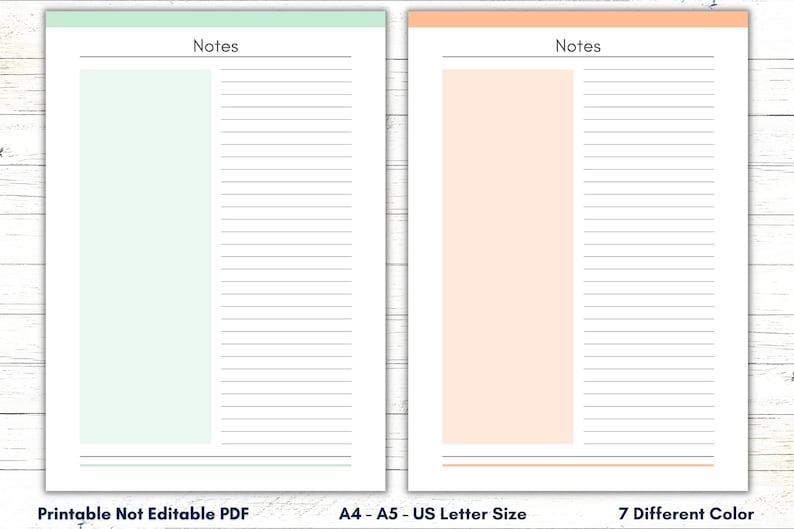 Printable Lined Note Pages Template, Lined Note Page, Colored Note Page ...