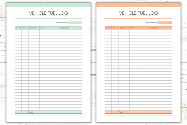 Printable Vehicle Fuel Log, Fuel Oil Tracker, Fuel Price Tracker ...