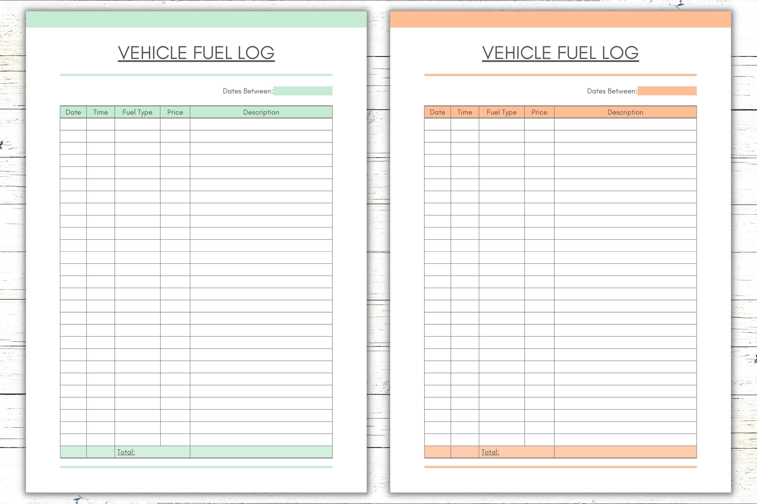 Printable Vehicle Fuel Log, Fuel Tracker (A4, A5, US Letter) (PDF) - Etsy
