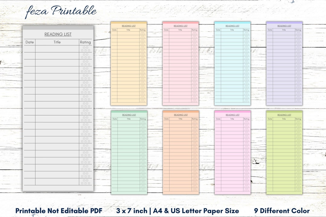 Reading Log Bookmark Printable, Reading Card Template, Reading Tracker ...