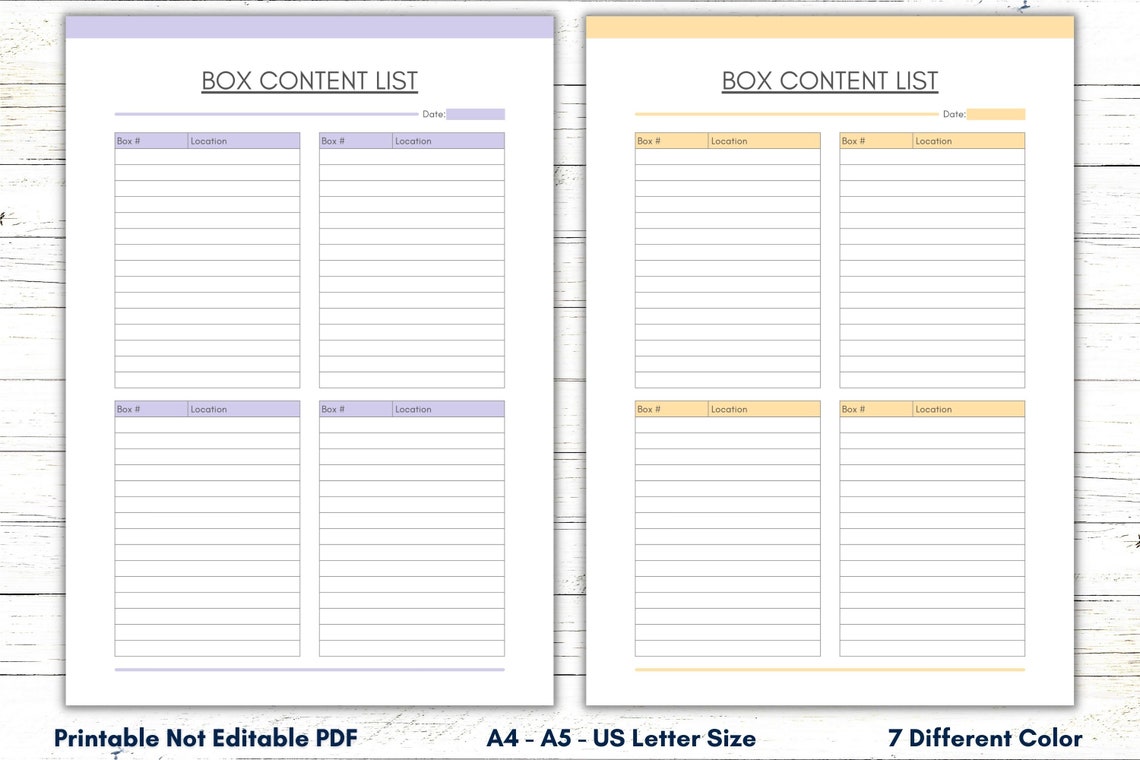 Box Content List Template Printable, Moving Process Plan, Moving ...