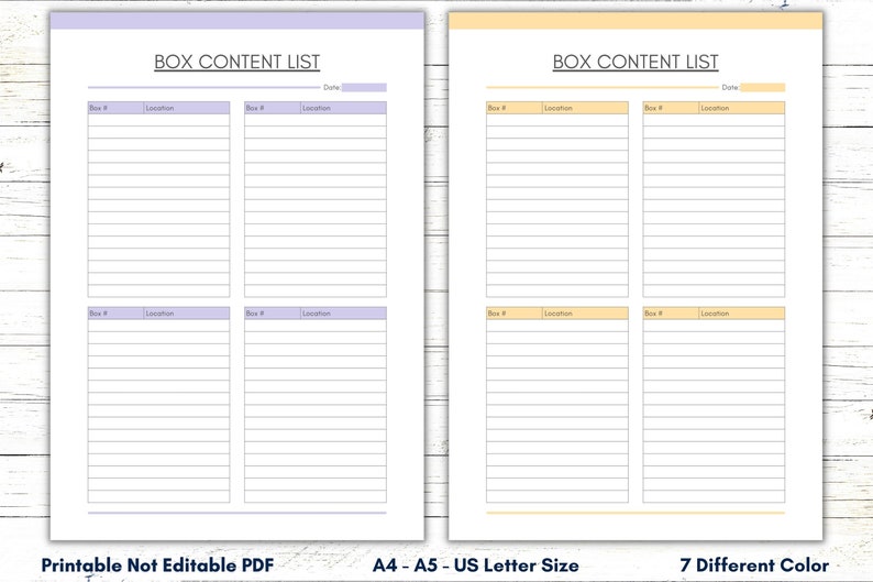 Box Content List Template Printable, Moving Process Plan, Moving ...
