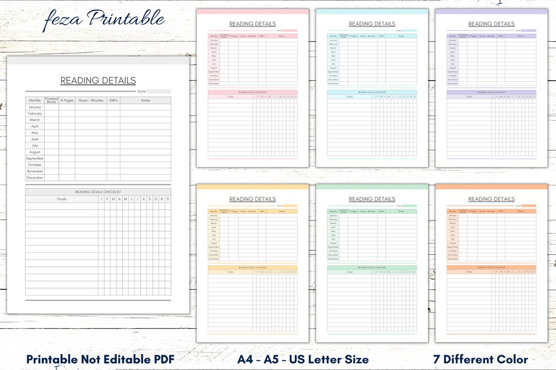 Book Reading Details Tracker Printable Template, Reading Log, Reading ...