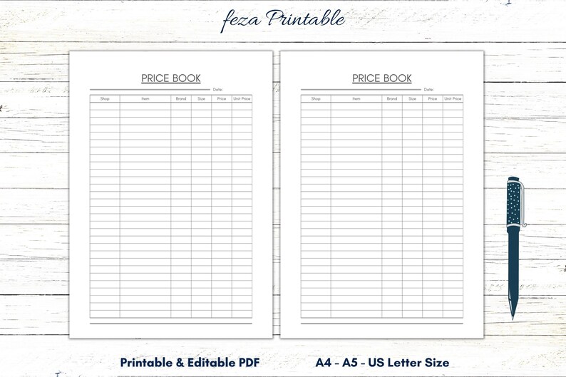 Price Book Template Printable, Price List Editable Fillable, Price ...