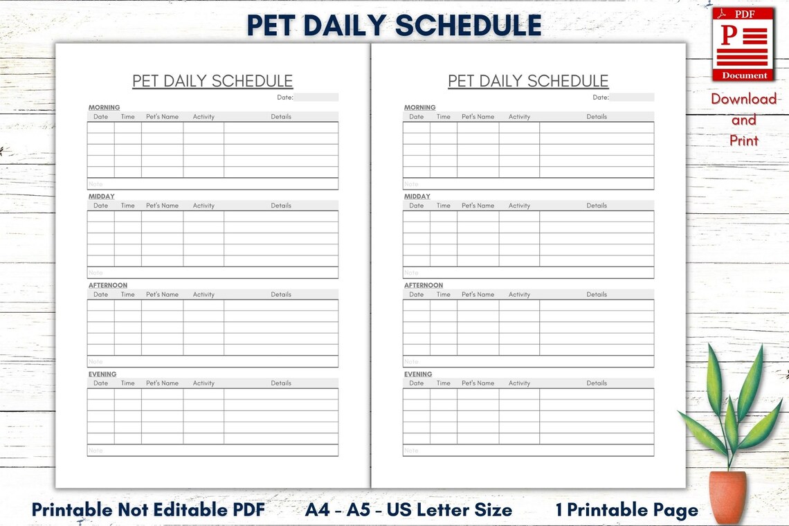 Printable Pet Daily Activity List Pet Daily Schedule Sheet | Etsy