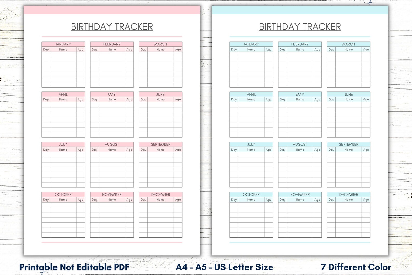 Printable Birthday Tracker, Birthday List Template, Birthday Planner ...