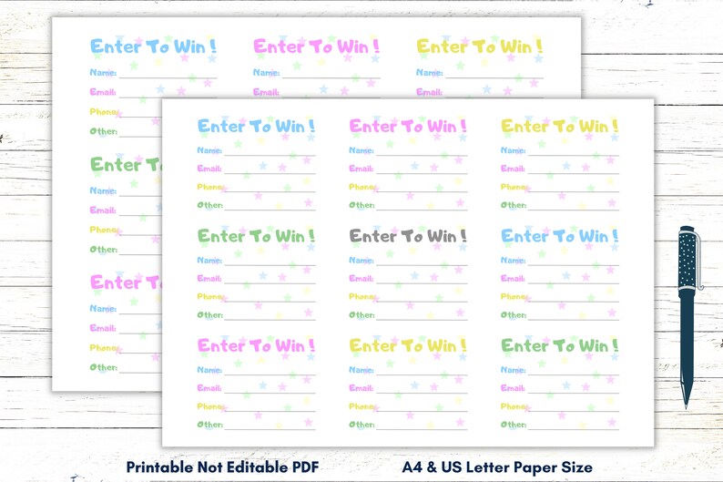 Raffle Ticket Printable Template, Enter to Win, PDF, A4/US Letter - Etsy
