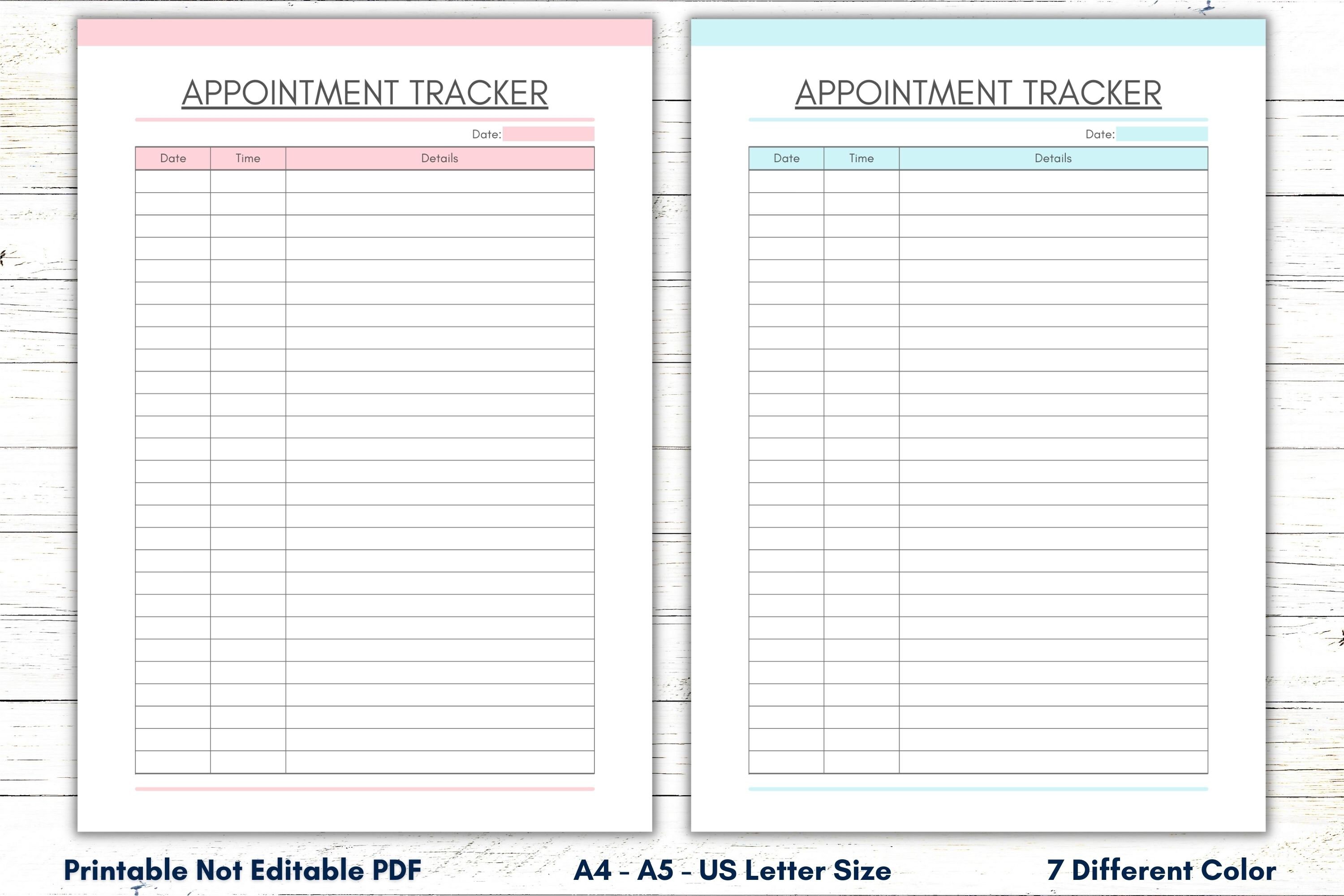 Printable Appointment Tracker, Appointment Planner, Appointment Sheet ...