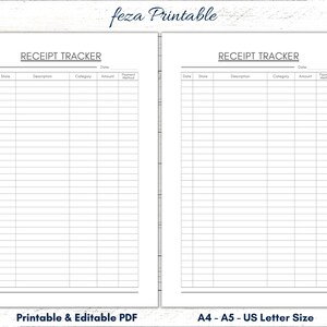 Receipt Tracker Printable Editable, Receipt Planner, Receipt Tracker ...