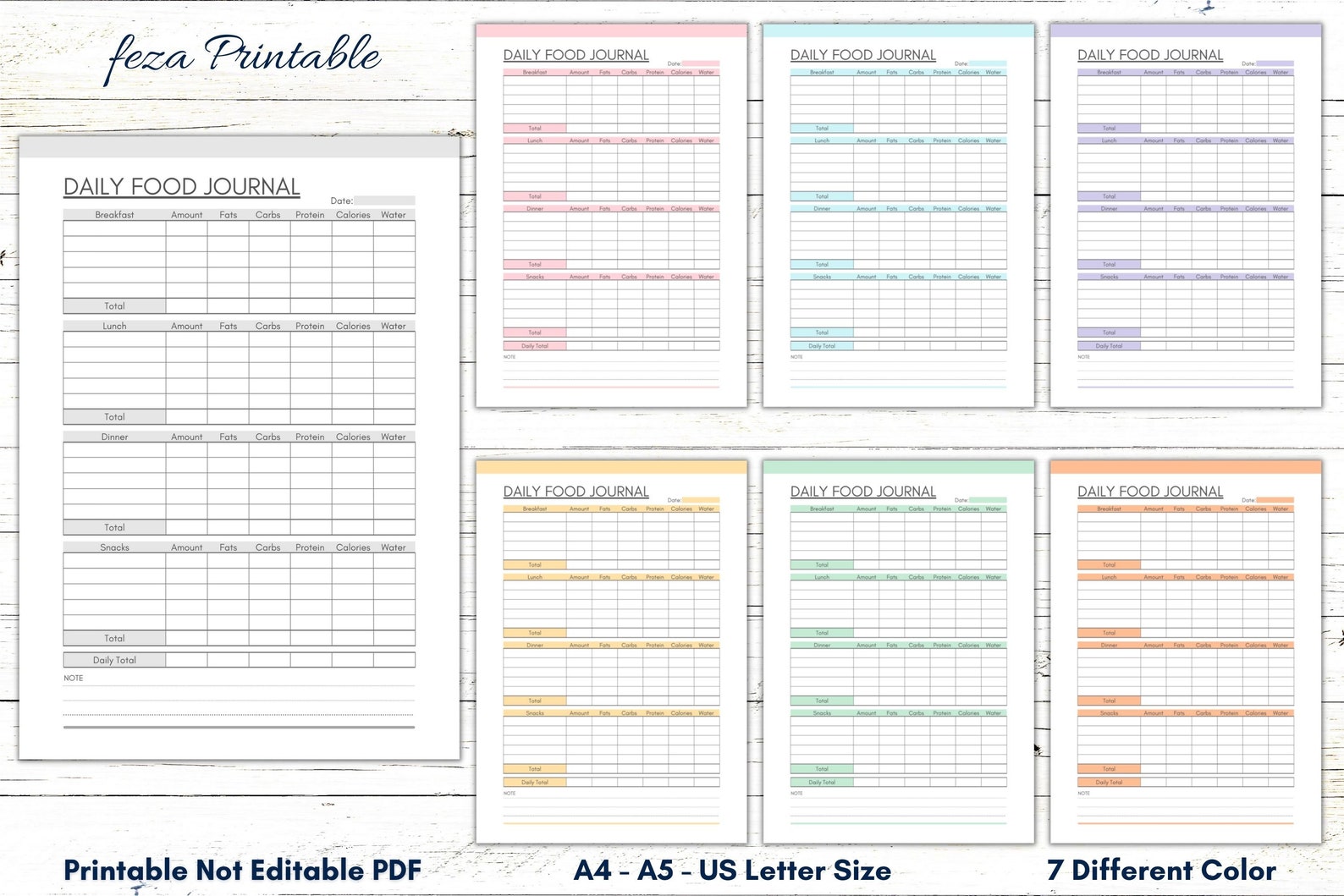 Printable Food Journal, Printable Meal Planner, Meal Tracker, Calorie ...