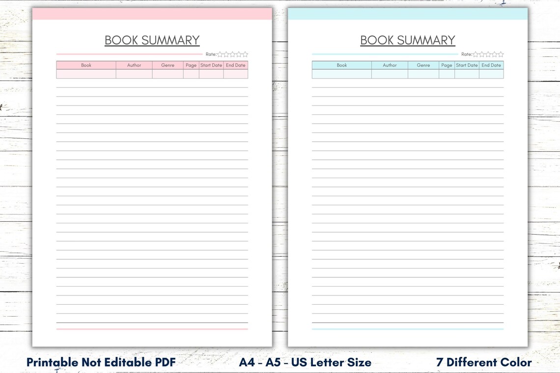 Book Summary Page Template Printable, Summary Sheet, Book Planner ...