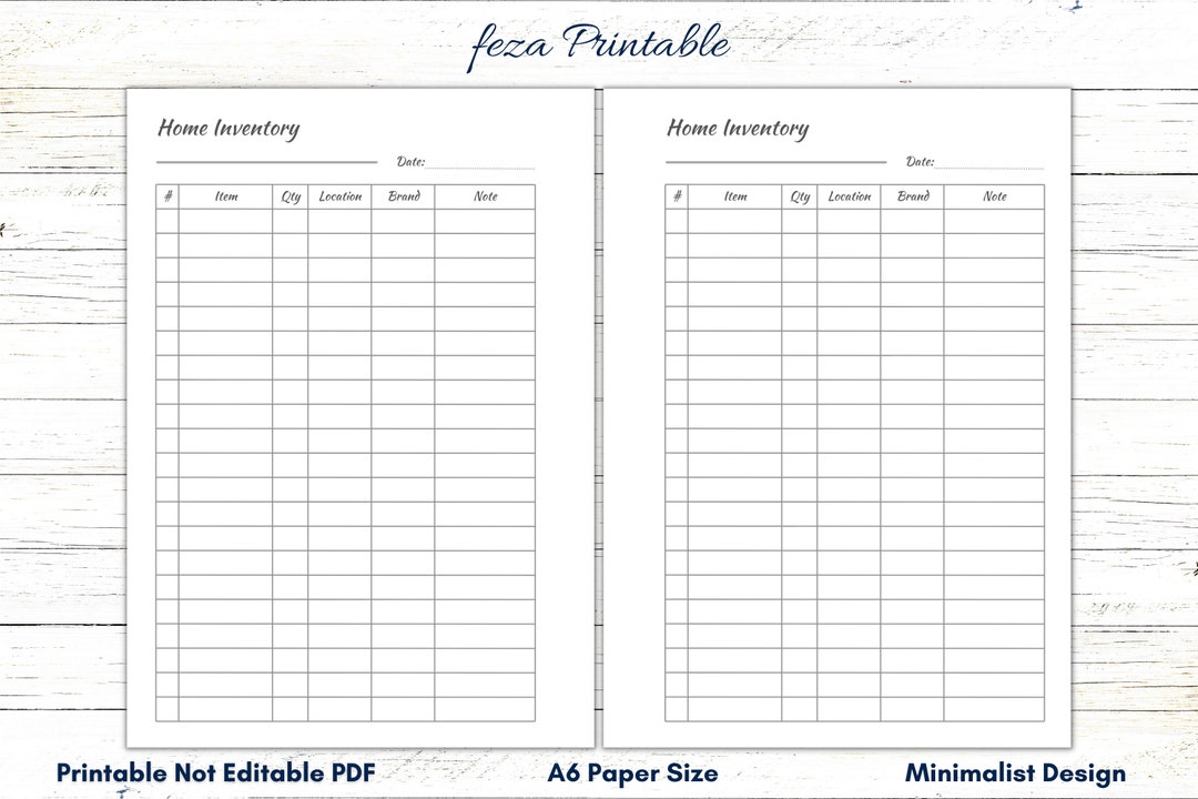 A6 Home Inventory Tracker Printable, Home Inventory Template, Home ...