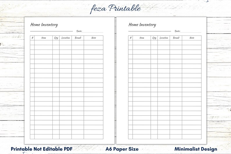 A6 Home Inventory Tracker Printable, Home Inventory Template, Home ...