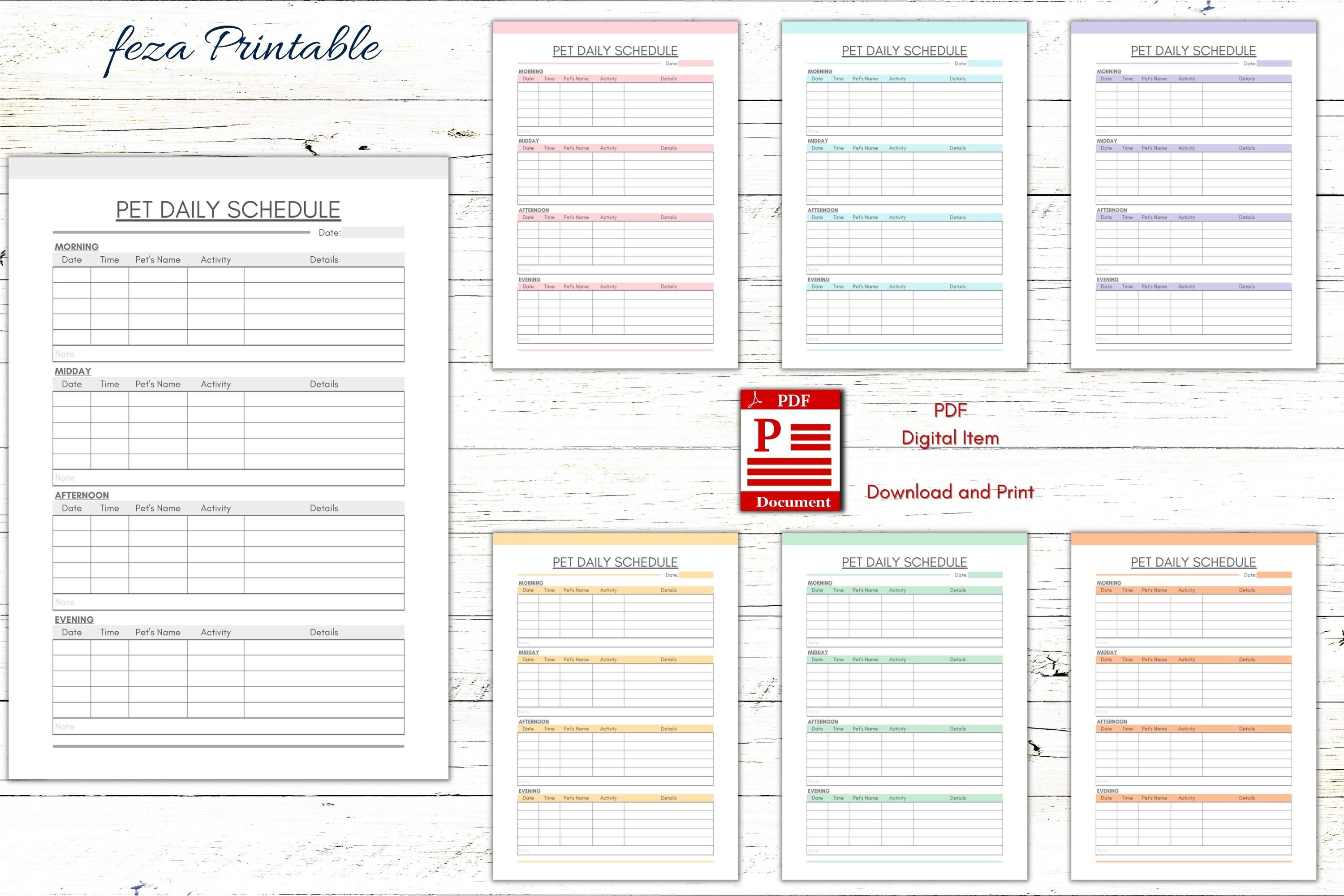 Printable Pet Daily Activity List, Pet Daily Schedule Sheet, Pet Daily ...