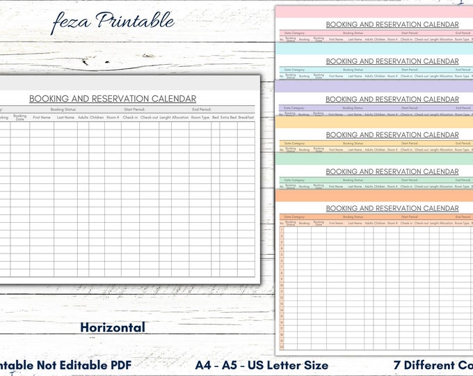 Printable Booking & Reservation Calendar Printable Booking - Etsy
