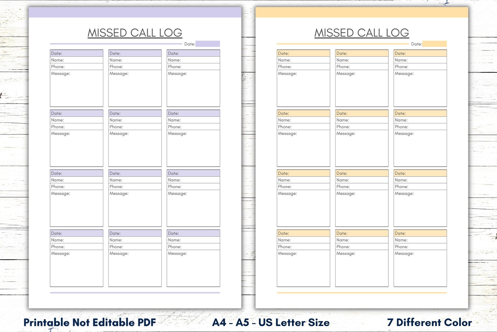 Printable Missed Call Log Template, A4 A5 US Letter (PDF) - Etsy